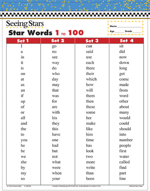 Seeing Stars® Star Words Lists – Gander Publishing
